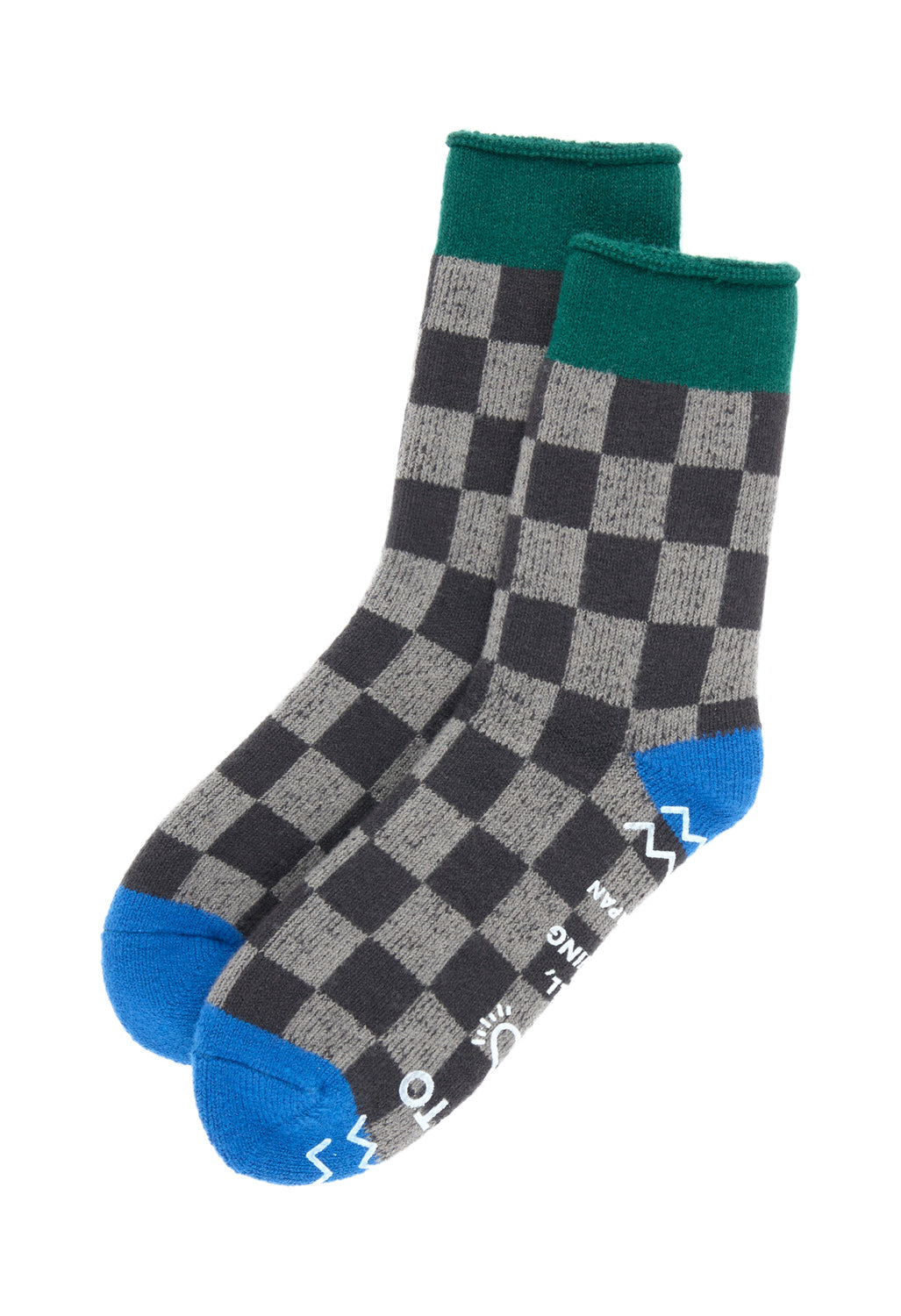 ROTOTO Pile Room Checkerboard Socks - Blue / Charcoal / Light Orange ...